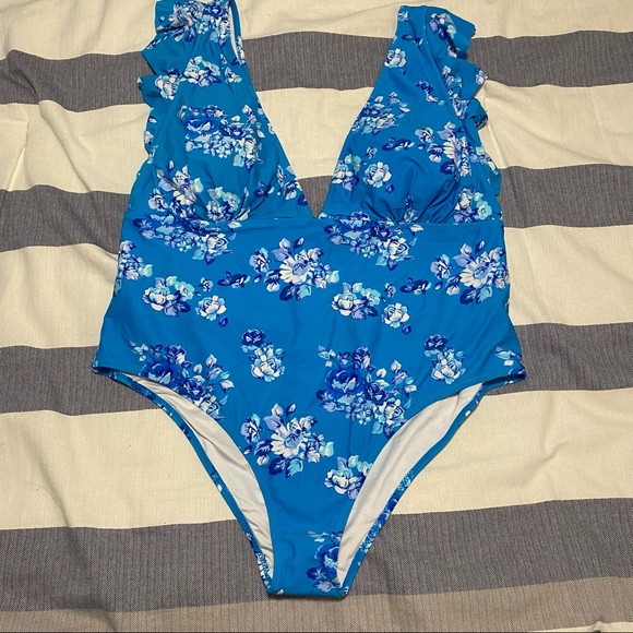 Cupshe | Swim | Plus Sizeccupshe Blue Floral One Piece Swim Suit | Poshmark